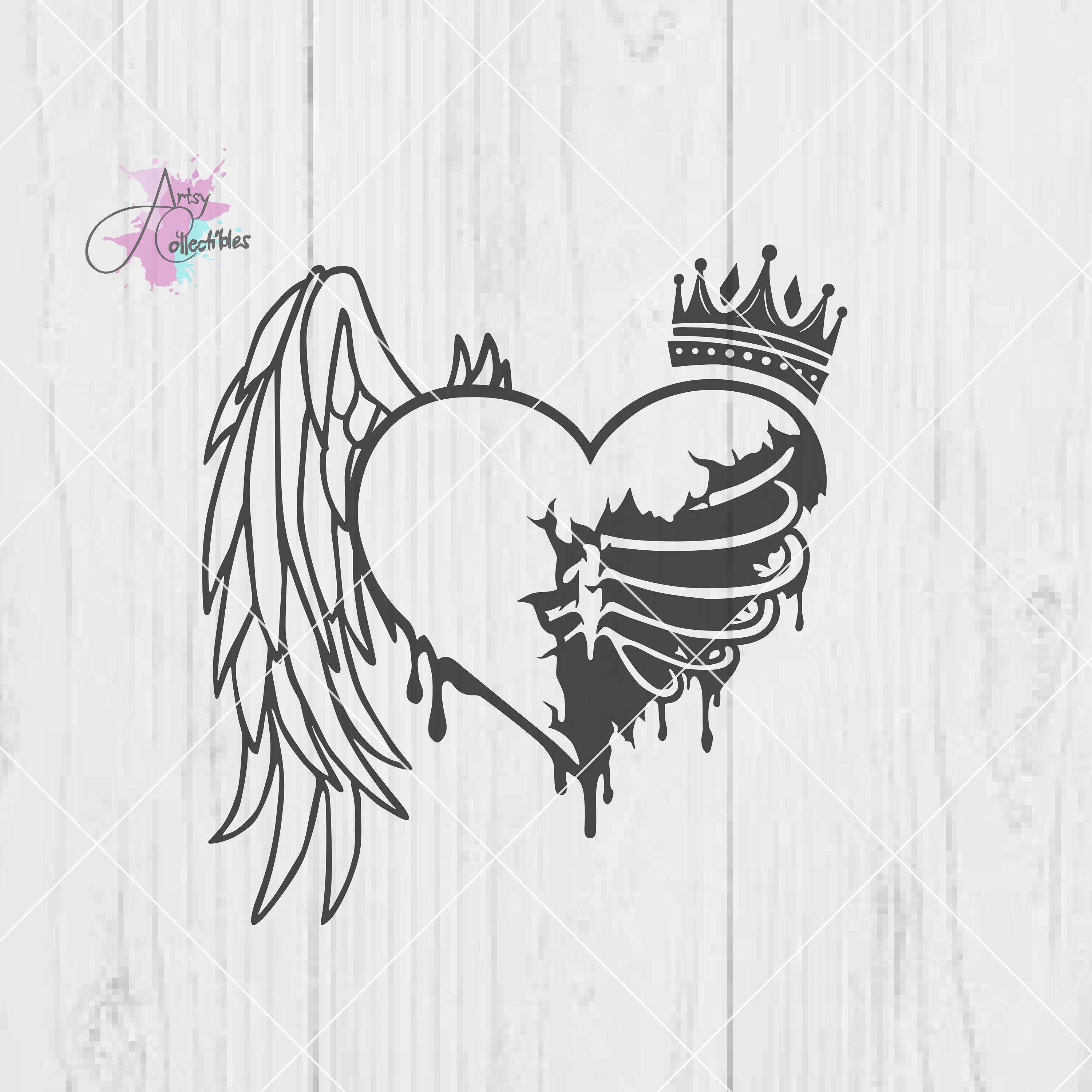 Heart With Wings And Crown Sketches