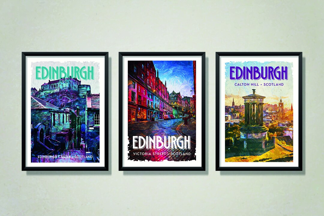 Edinburgh Castle Scotland Vintage Travel Poster Set of 3 Prints - Etsy
