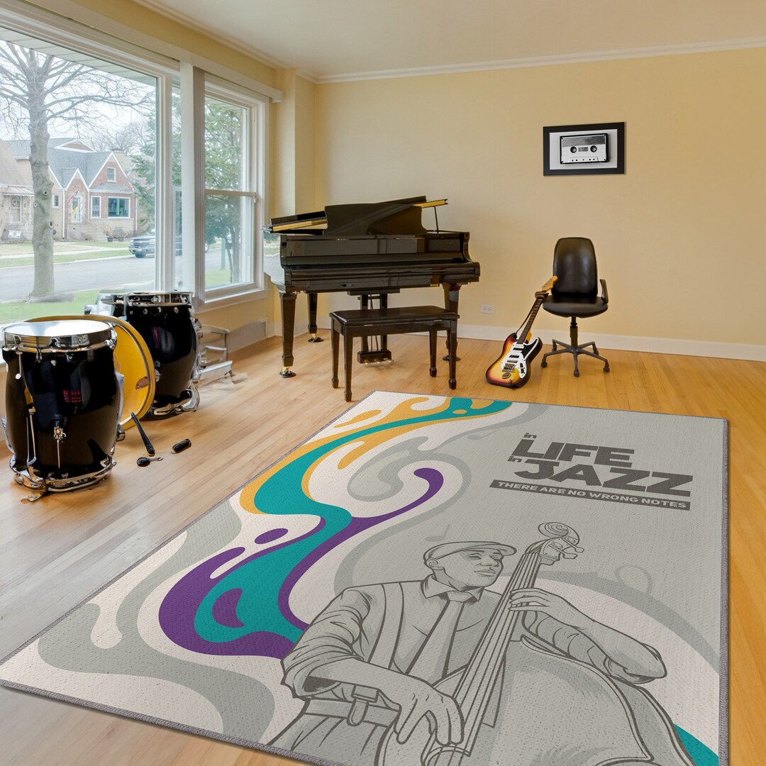 Music Room Decor, Jazz Music Print Rug, Abstract Violin Painting Decor ...