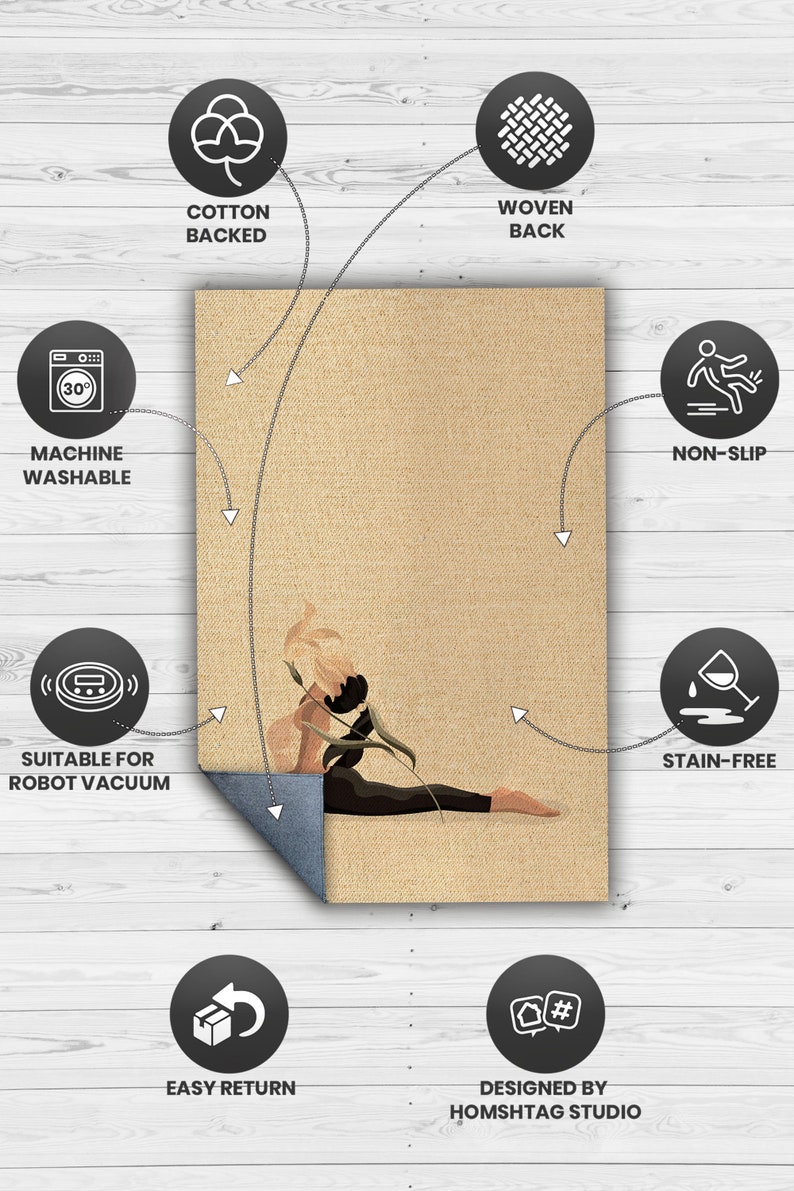 Minimalist Yoga Pose Rug, Zen Boho Meditation Mat for Living Room ...