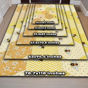 Bee Rug for Bee Themed Kitchen Decor, Honeycomb Tones Bee Pattern Rug ...
