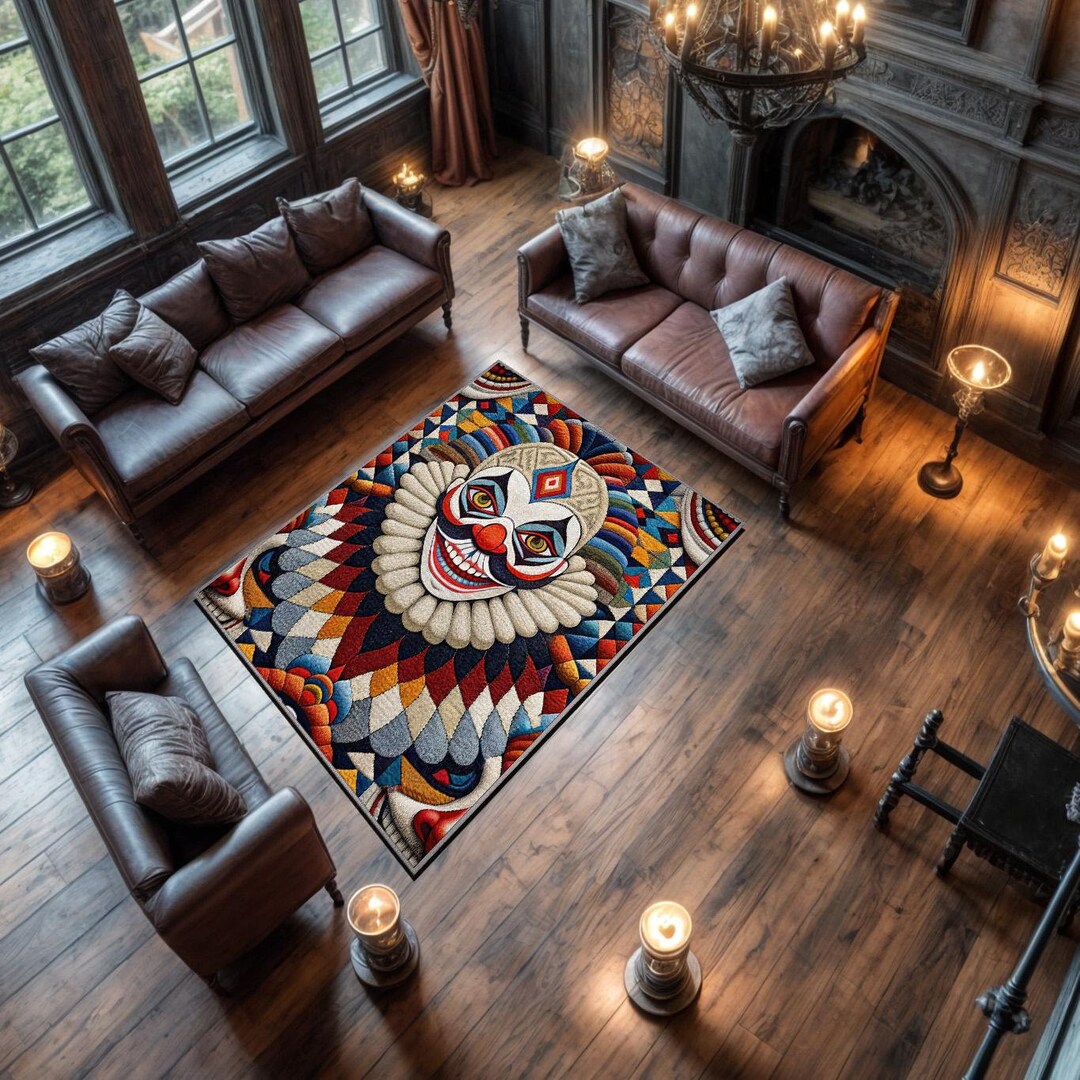 Clown Rug for Clowncore Decor, Retro Clown Rug for Boho Decor, Colorful ...