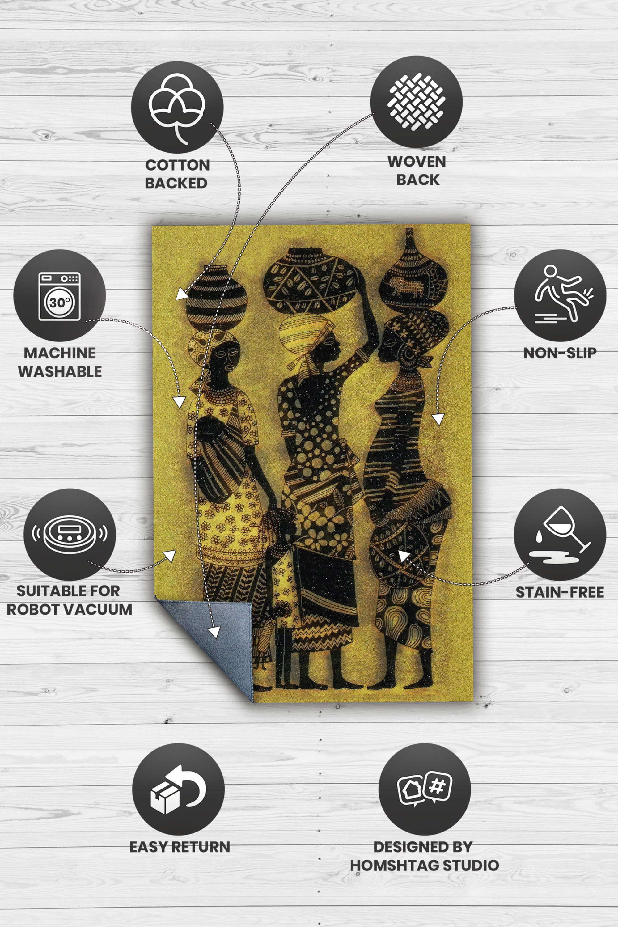 African Women Black and Yellow African Home Decor Rug, Ethnic Rug for ...