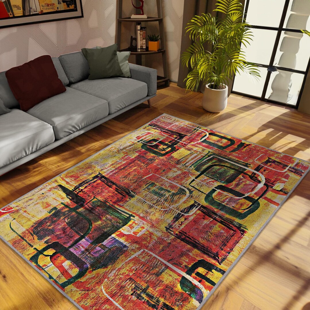 Aesthetic Colorful Abstract Rug, Modern Unique Area Rug, Warm Color ...