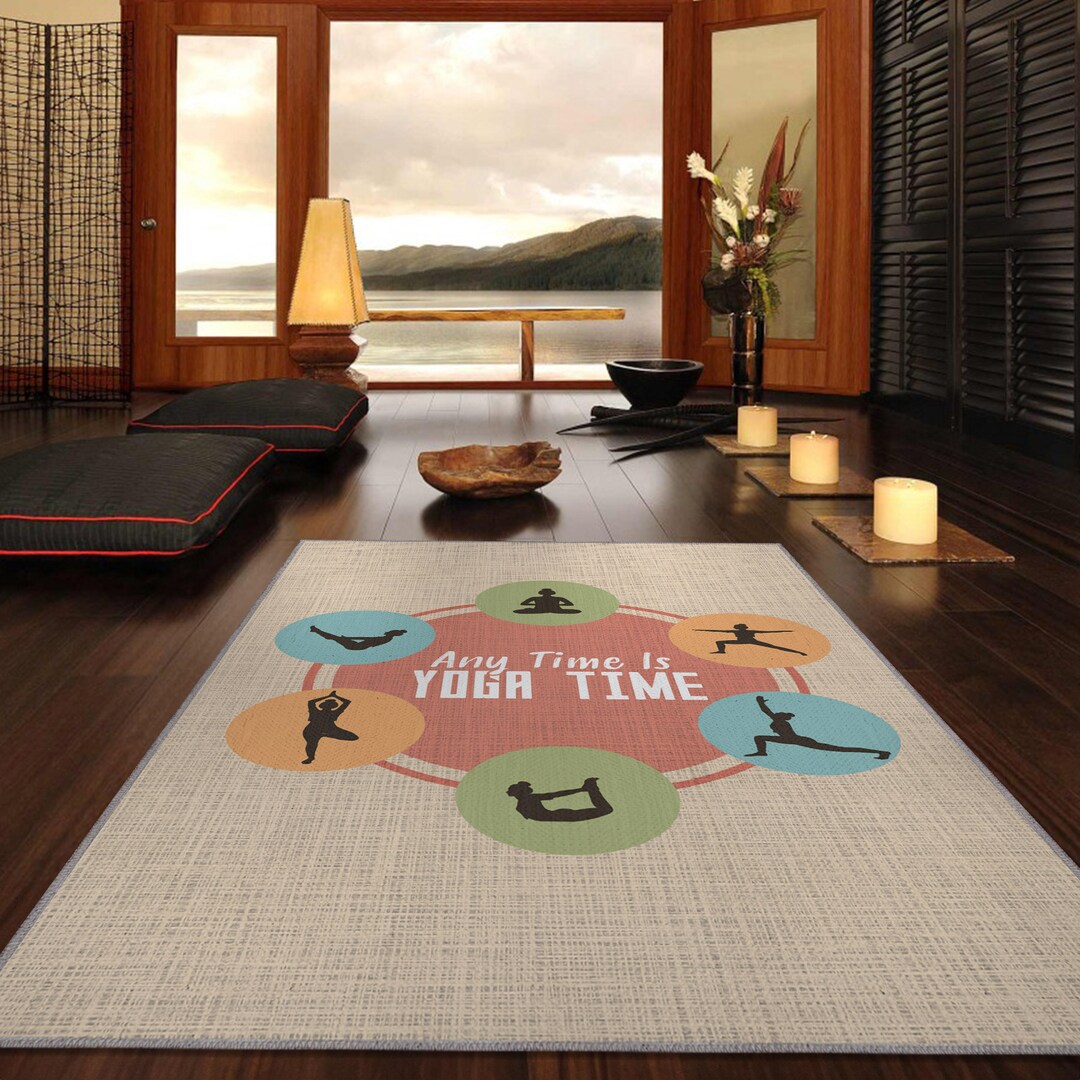Anytime is Yoga Time, Yoga Class Decor, Yoga Room Rug, Meditation Rug ...