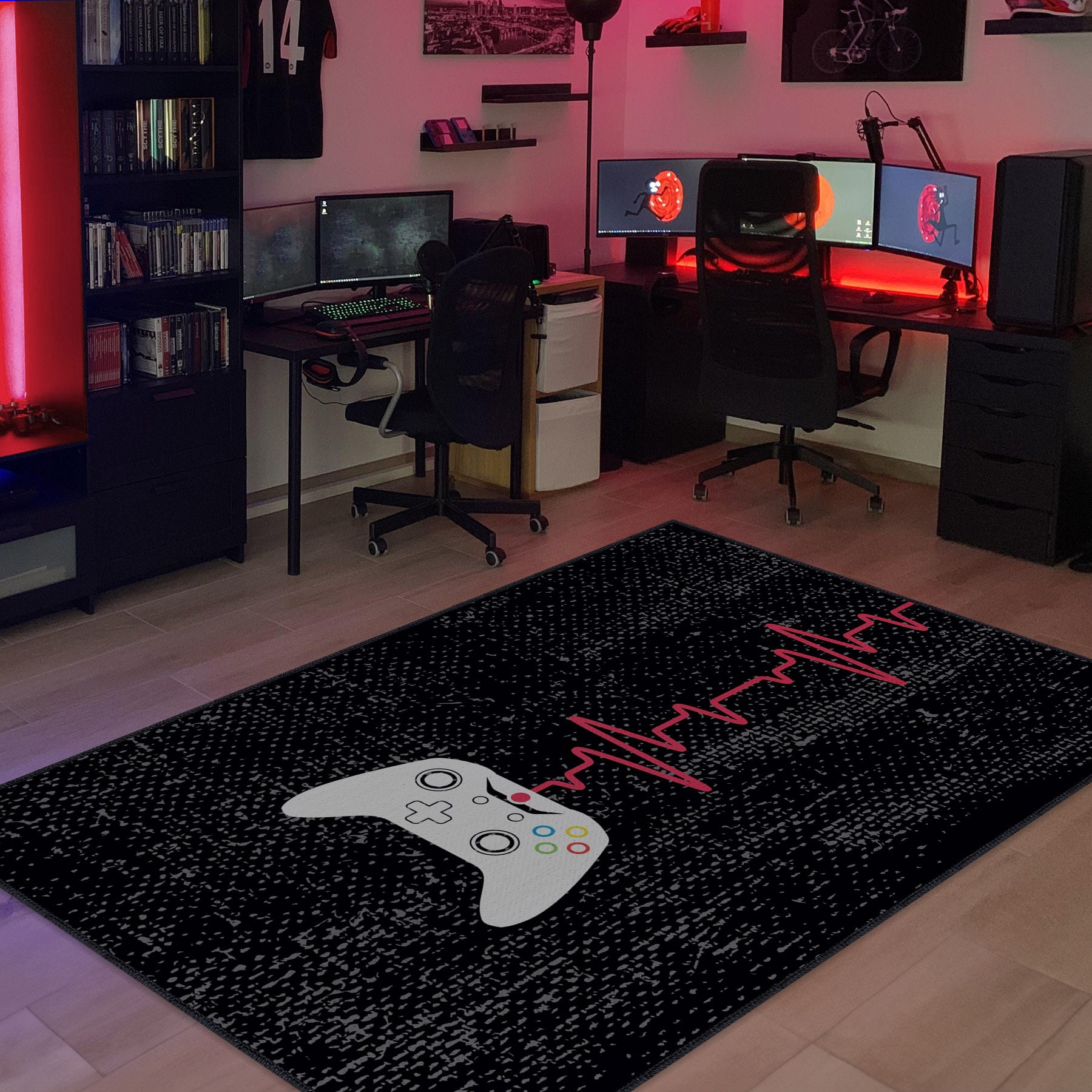 Gaming Room Black Rug for Gamer Room Decor, Gamer Gifts, Washable Video ...
