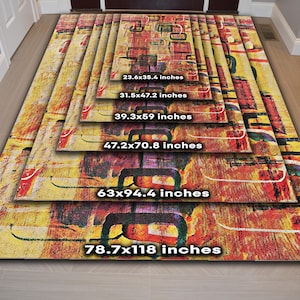 Aesthetic Colorful Abstract Rug, Modern Unique Area Rug, Warm Color ...
