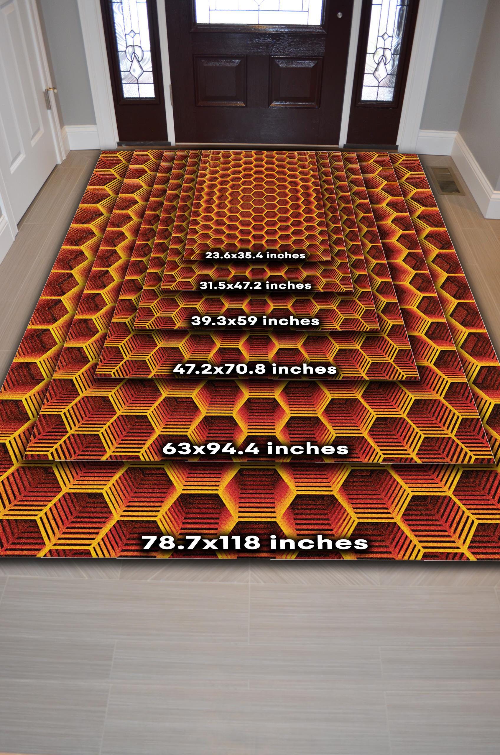 Honeycomb Pattern Rug, Hexagon Pattern Rug, Geometric Orange Living ...
