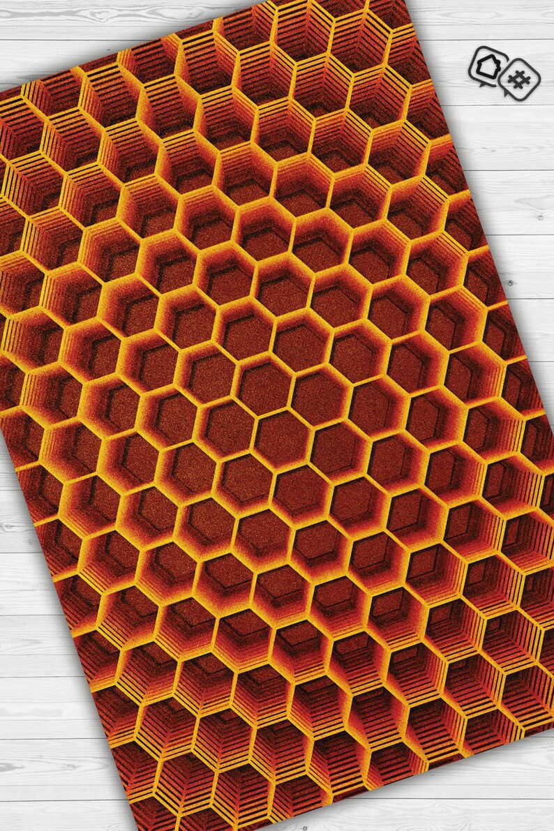 Honeycomb Pattern Rug, Hexagon Pattern Rug, Geometric Orange Living ...
