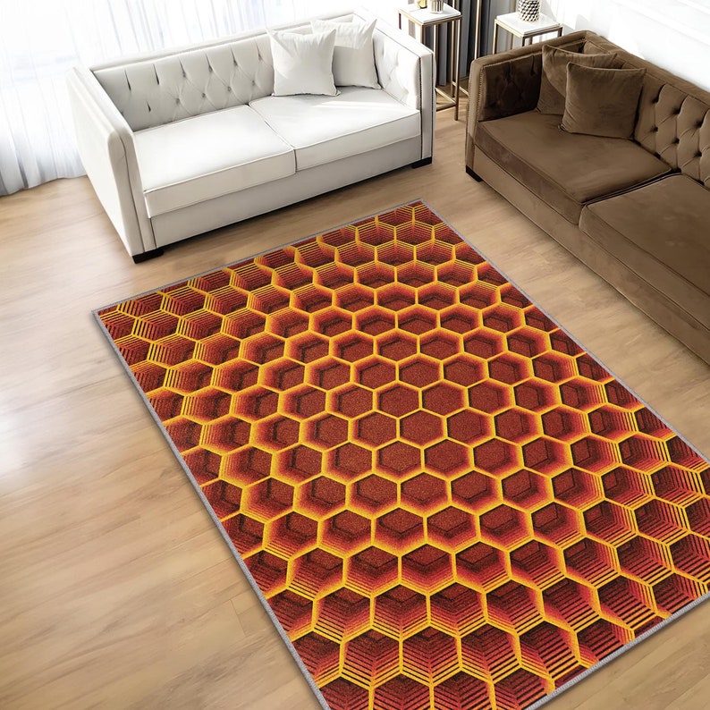 Honeycomb Pattern Rug, Hexagon Pattern Rug, Geometric Orange Living ...