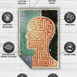 Vintage Look Modern Brain and Maze Colorful Rug, Abstract Rug, Artistic ...