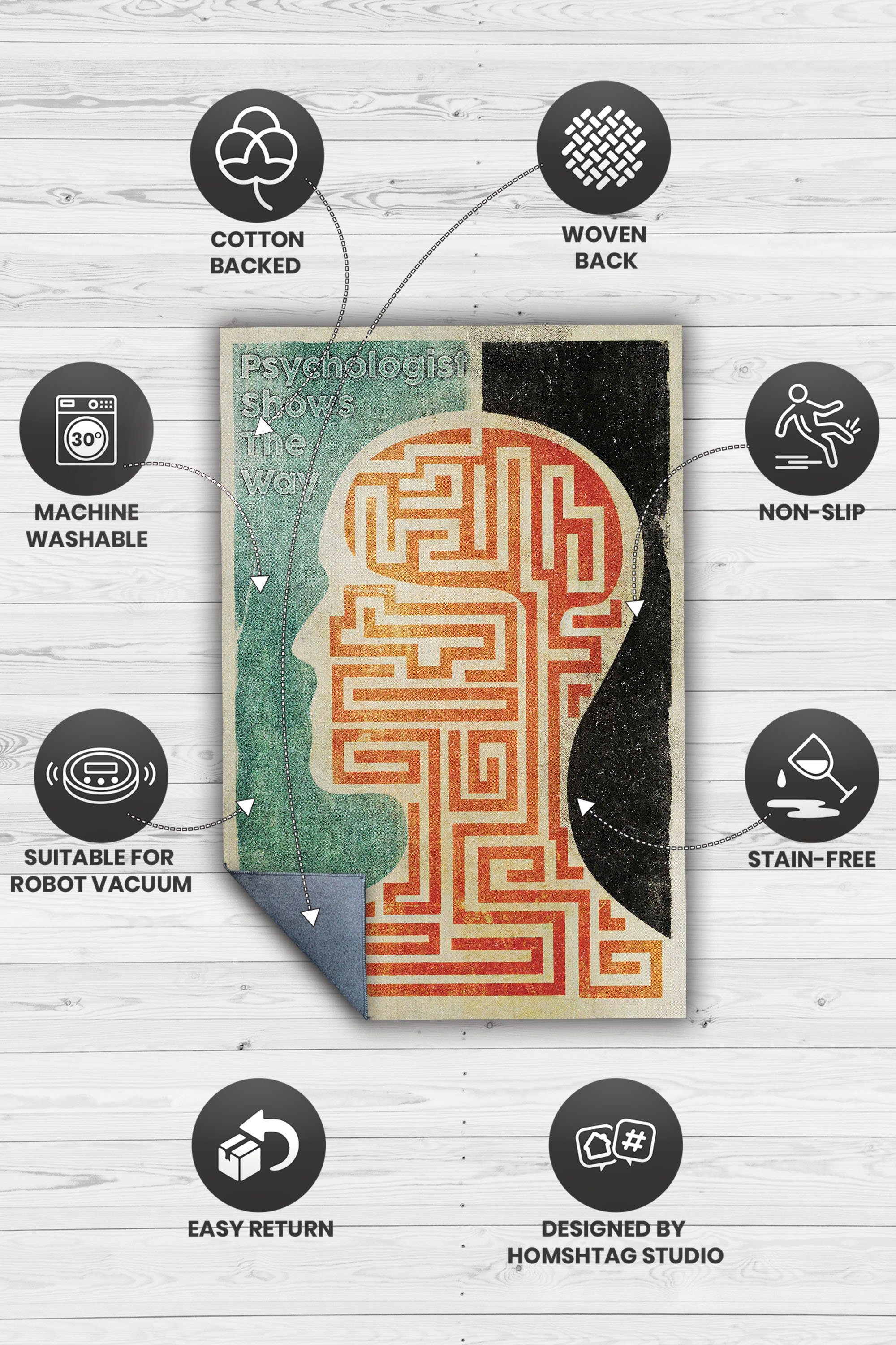 Vintage Look Modern Brain and Maze Colorful Rug, Abstract Contemporary ...