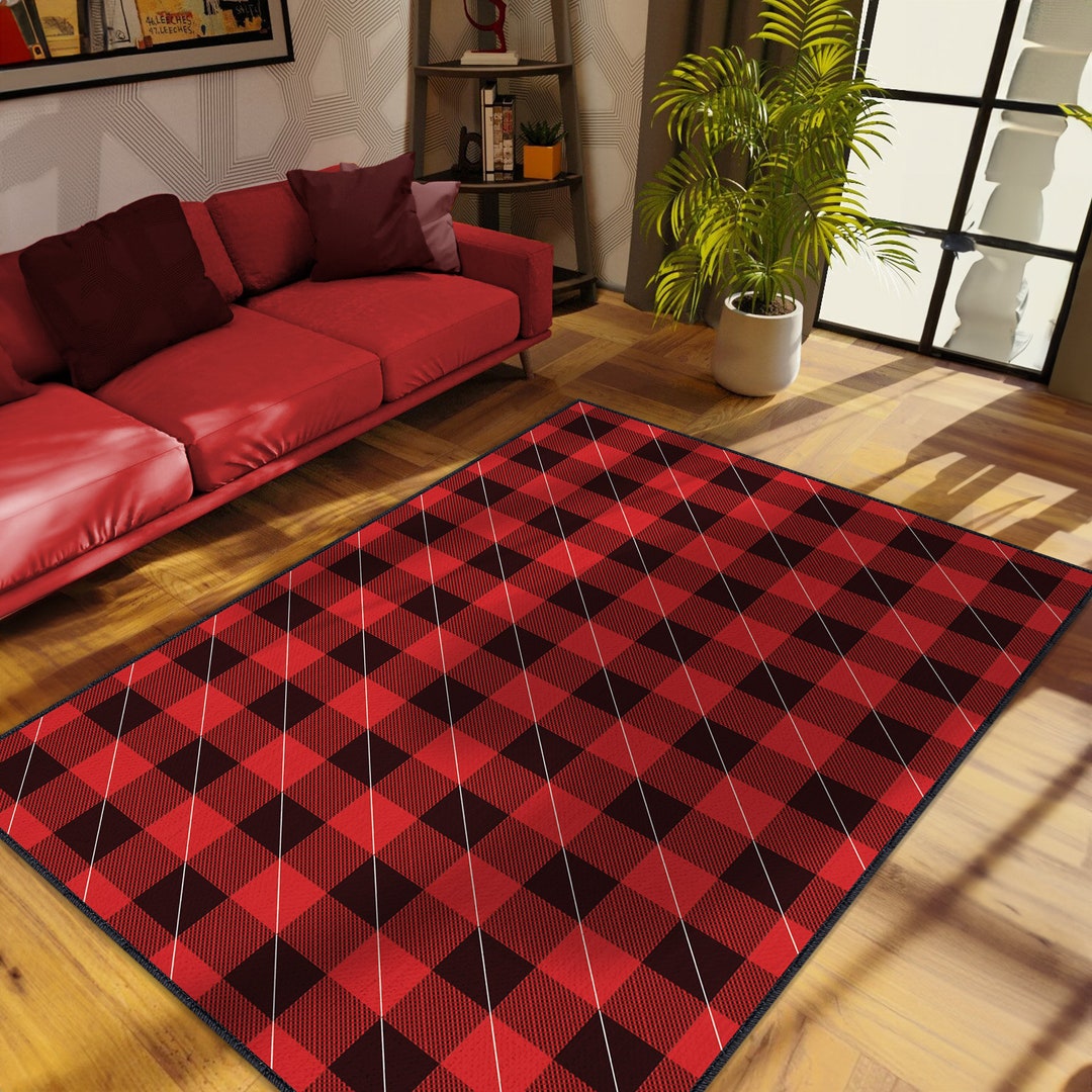 Buffalo Plaid Rug, Christmas Rug, Red Checkered Rug for Aesthetic Room ...