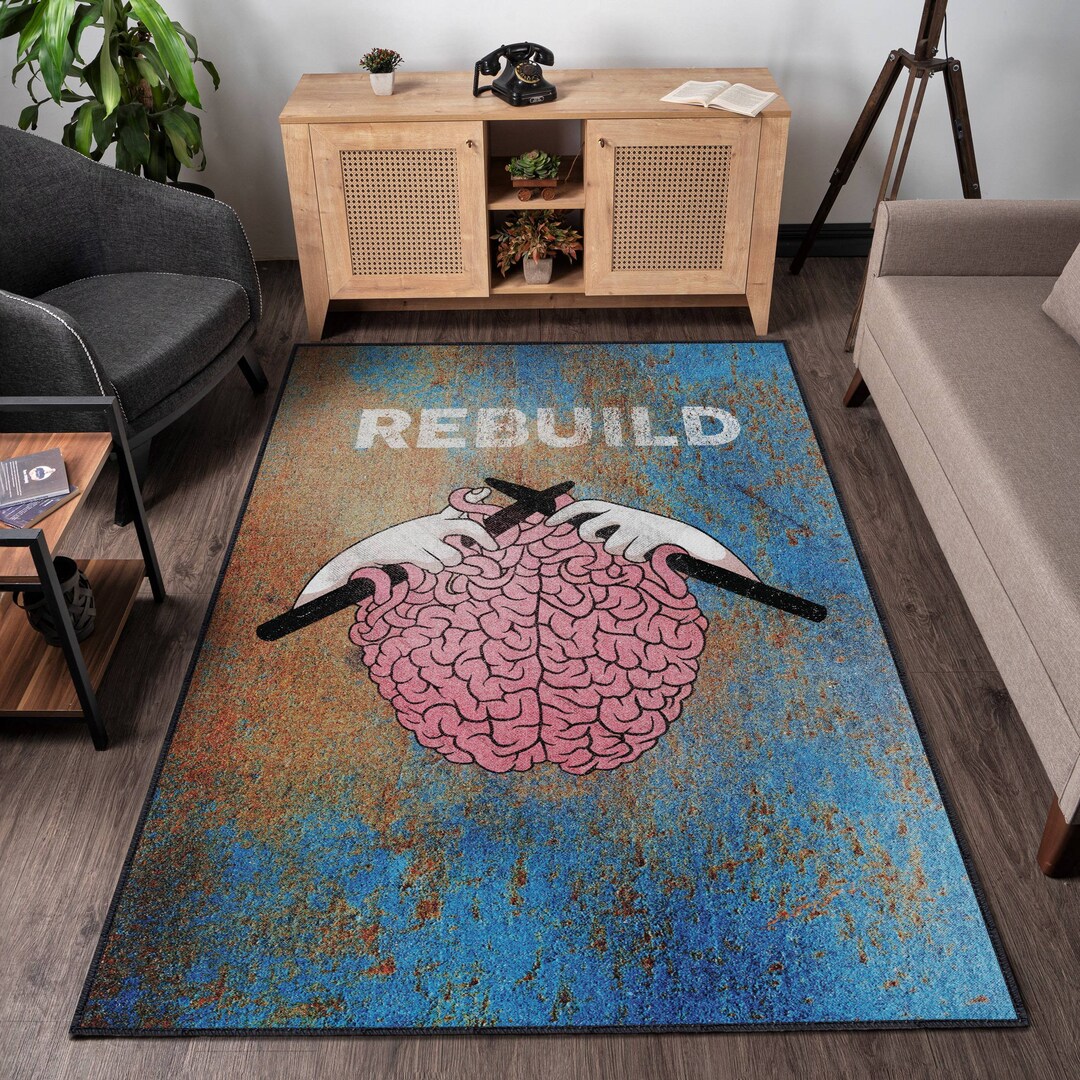 Brain Art Psychology Themed Colorful Modern Rug for Maximalist Home ...