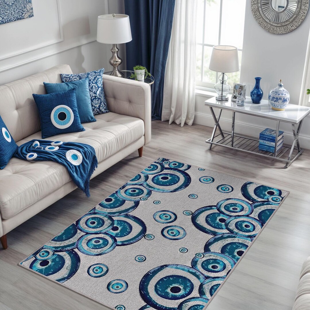 Ethnic Good Luck Charm Evil Eye Rug, Preotective Symbol Blue Nazar ...
