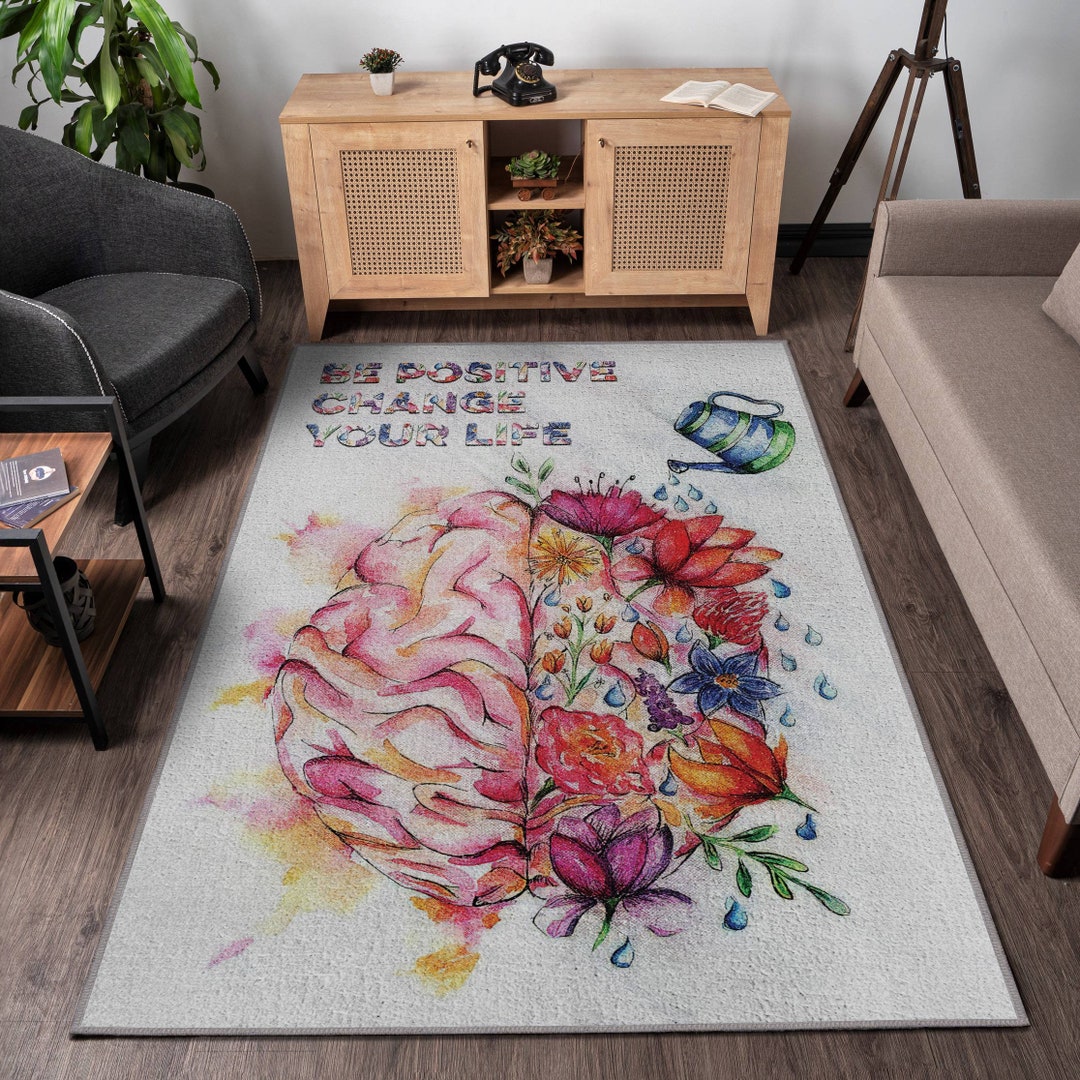 Human Brain Printed Floral Colorful Rug for Modern Home Decor ...