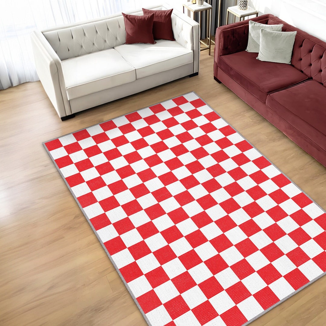 Checkered Rug Red and White, Washable Checkered Area Rug for Unique ...
