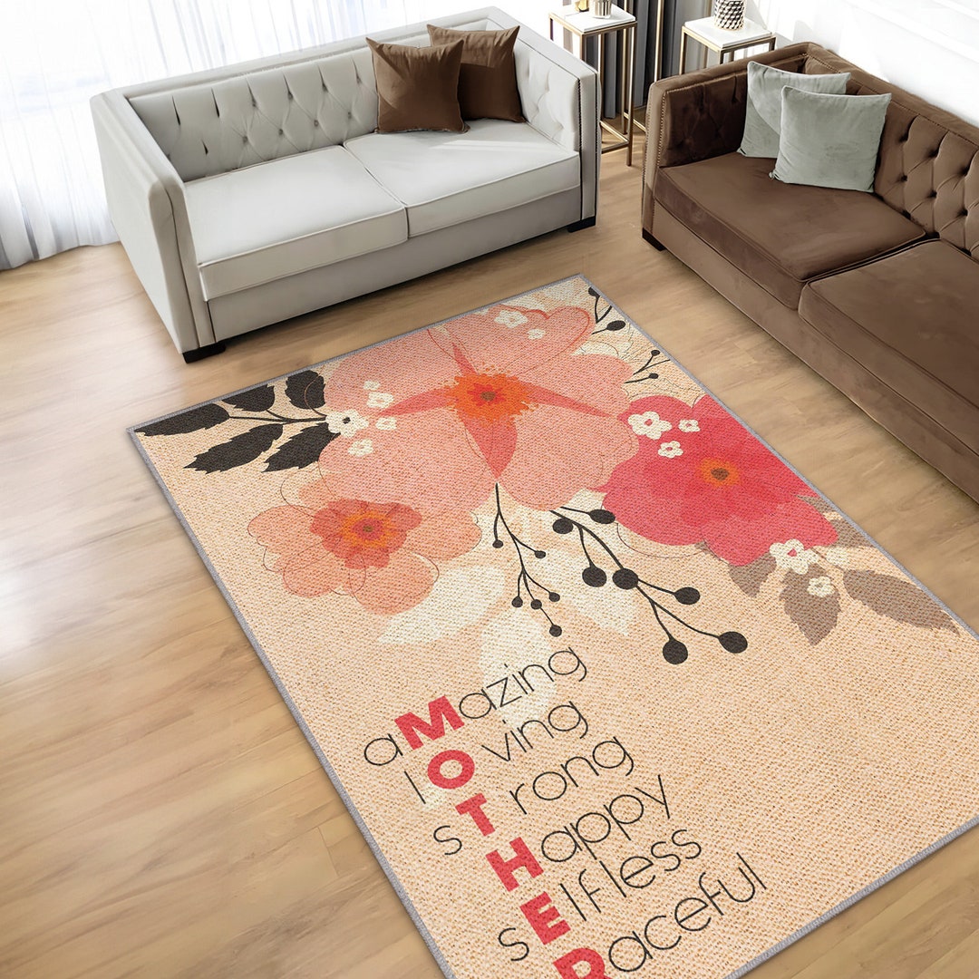 Mothers Day Gift Rug With Acrostic Poem, Floral Beige Home Decor Rug ...