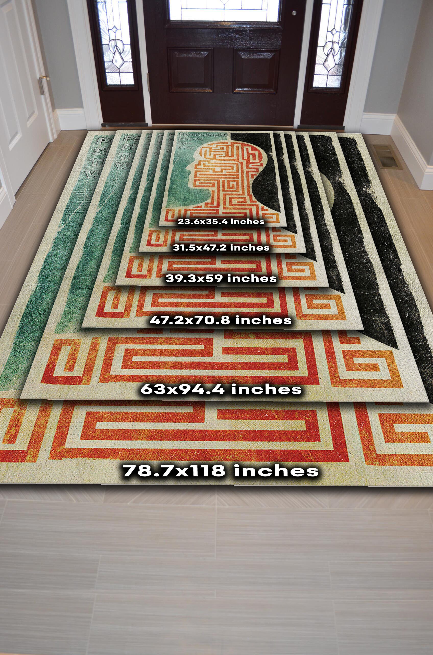 Vintage Look Modern Brain and Maze Colorful Rug, Abstract Contemporary ...