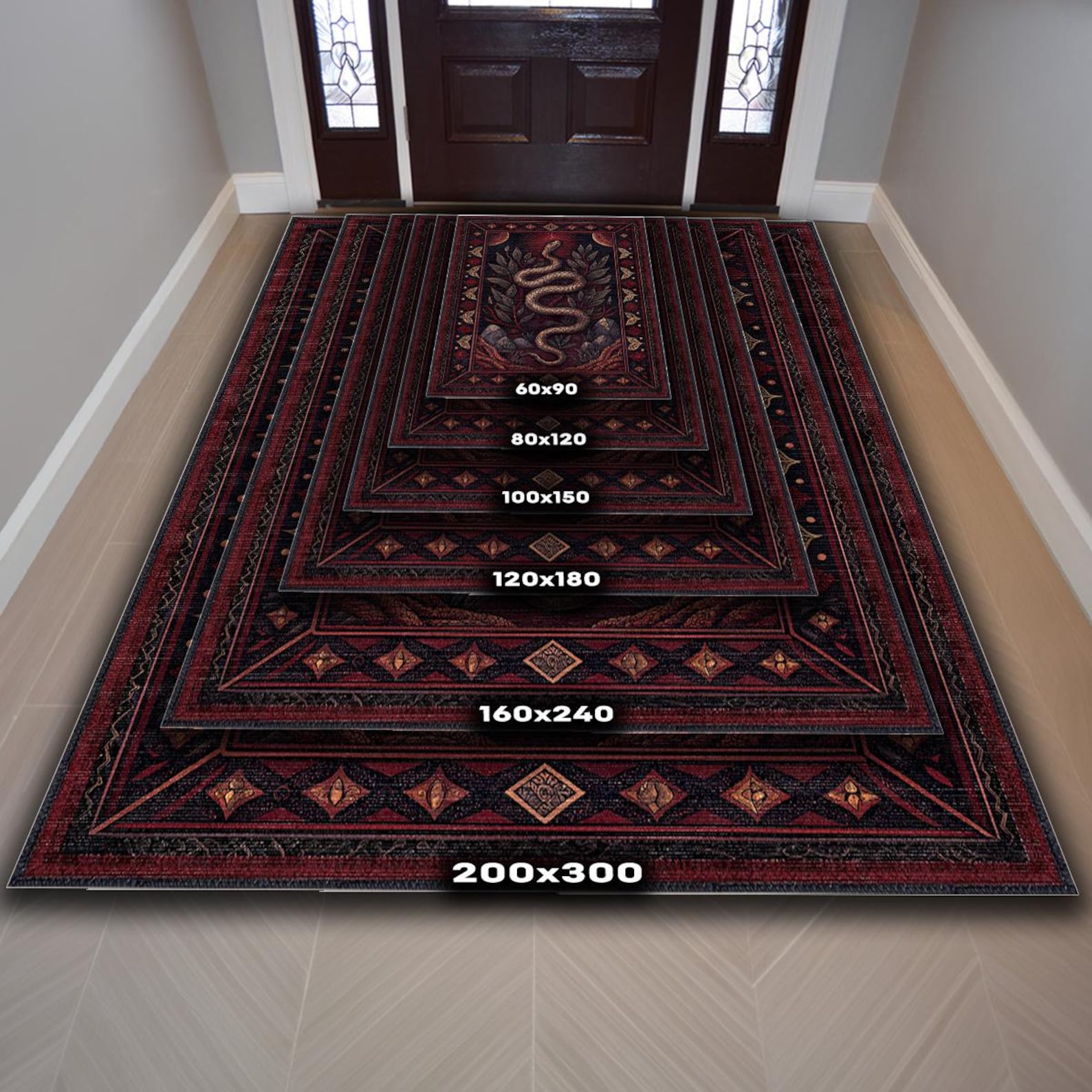 Mystical Snake Area Rug, Dark Academia Witchy Decor, Machine Washable ...