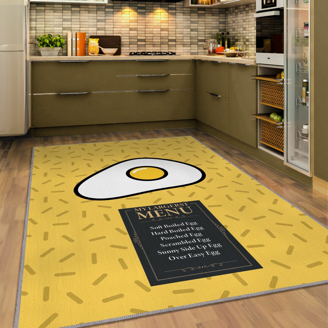 Egg Rug, Yellow Kitchen Rug, Menu of My Kitchen Rug, Cool Kitchen Rug ...