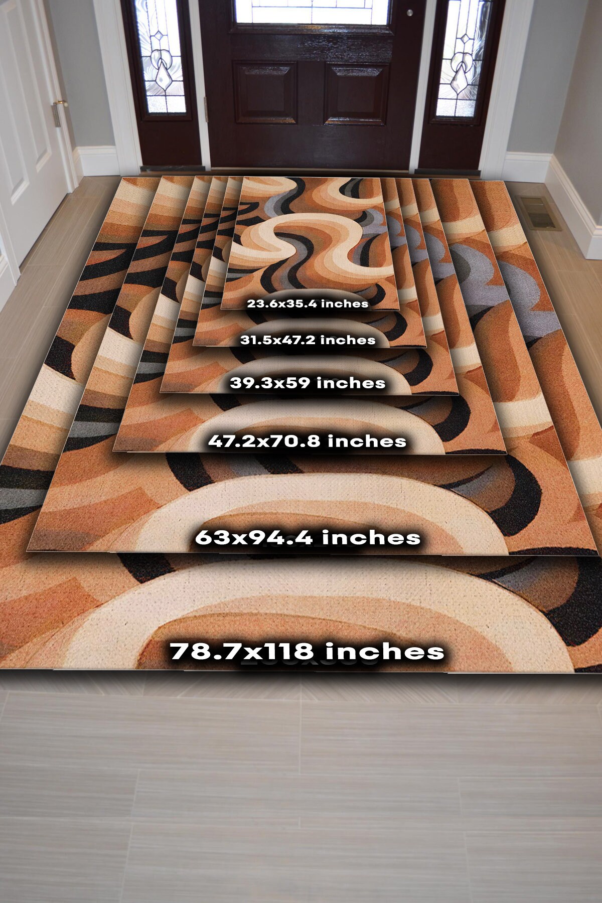 Spiral Brown and Gray Abstract Rug for Modern Living Room Decor, Shades ...