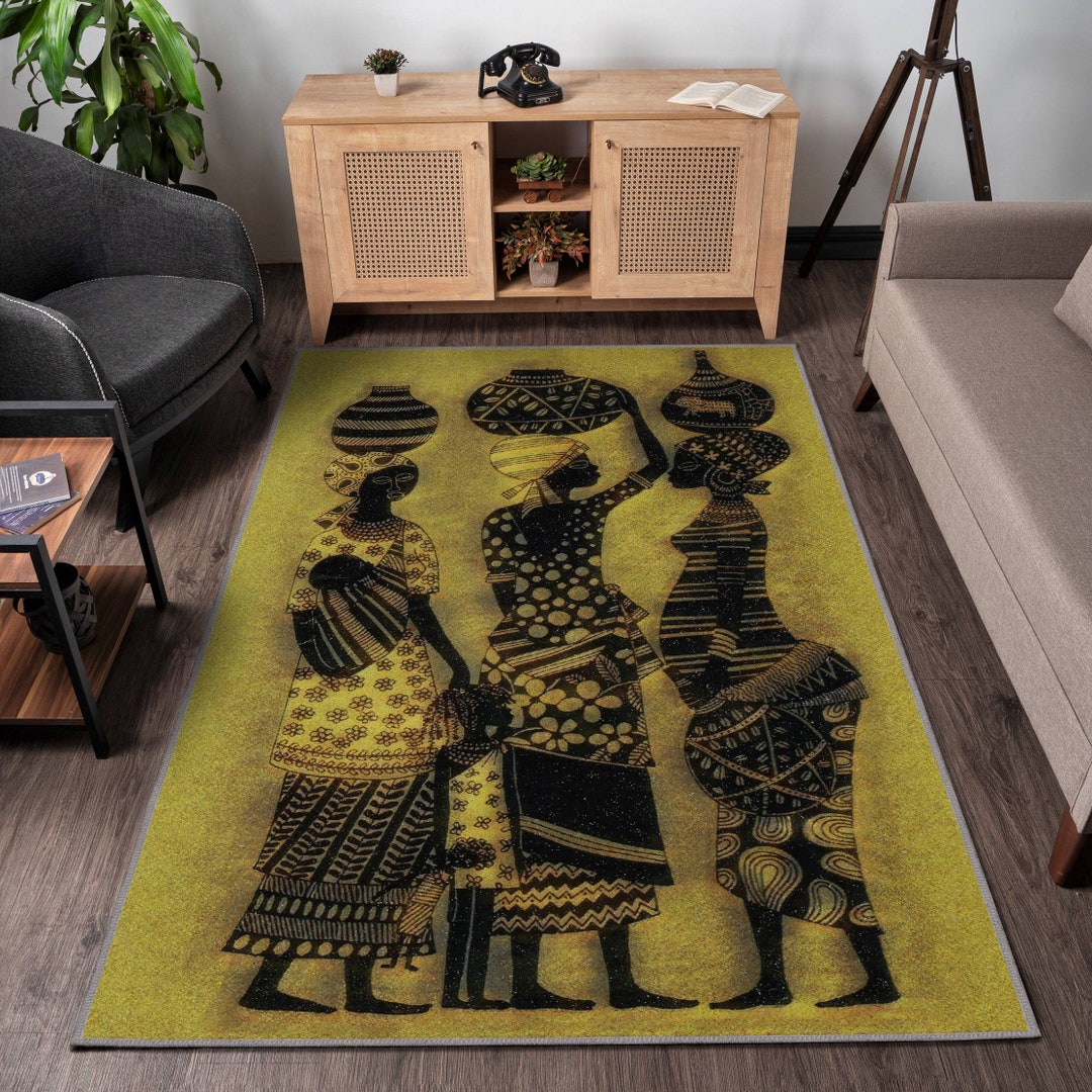 African Women Black and Yellow African Home Decor Rug, Ethnic Rug for ...