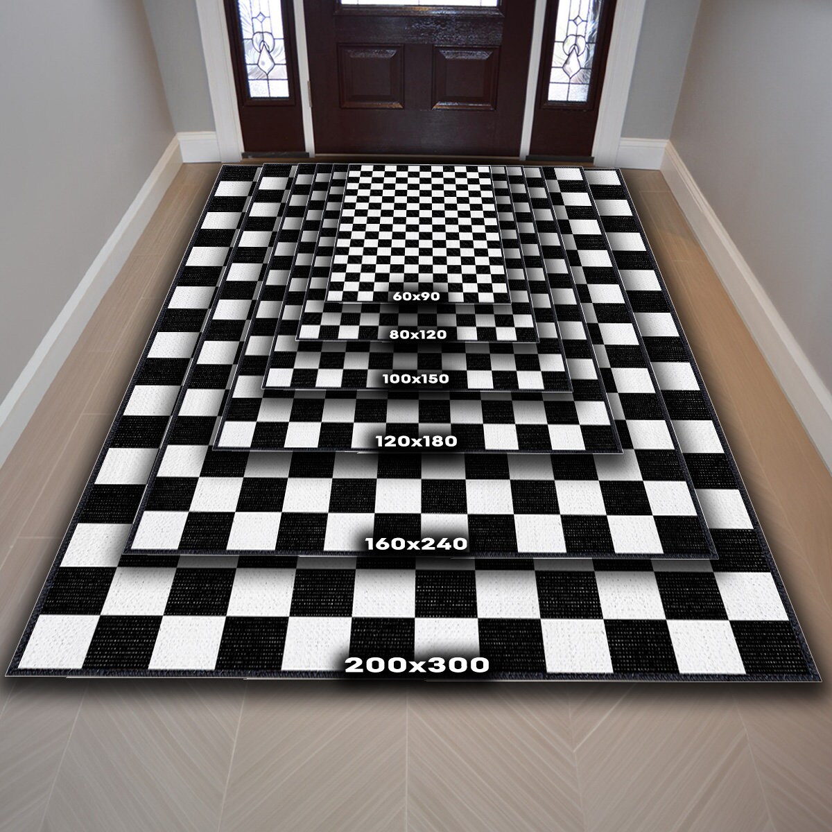 Checkered Rug Black and White Rug, White and Black Area Rug, Minimalist ...