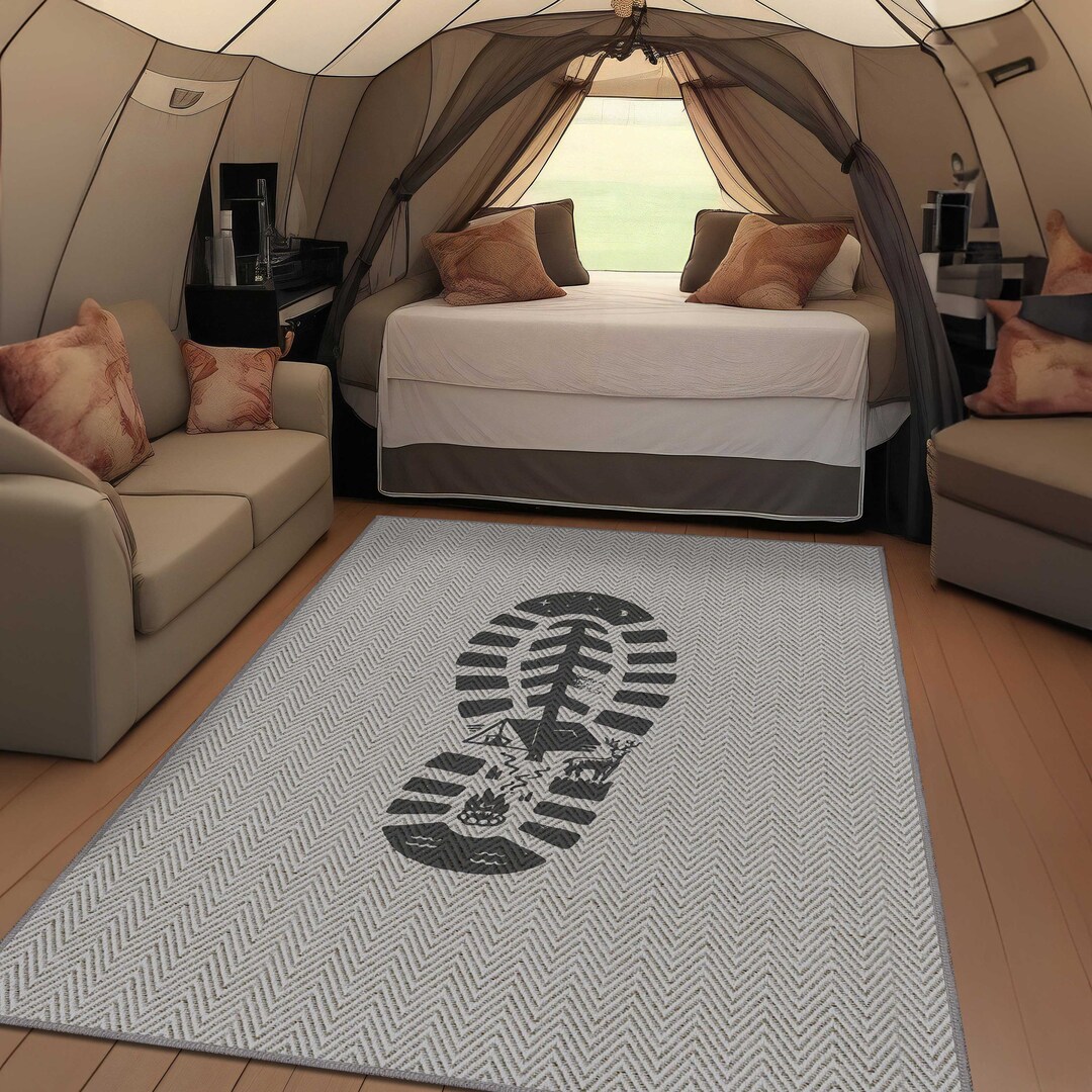 Camping Decor Rug, Shoe Print Rug Washable for Van Life, Camper Rug ...
