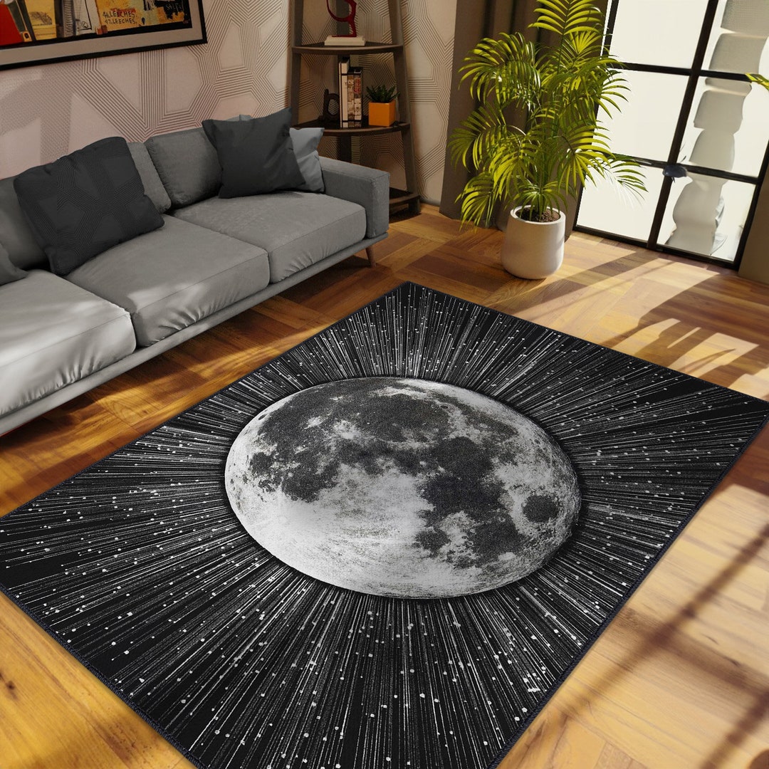 Celestial Rug for Grunge Room Decor, Black and White Reflecting Full ...