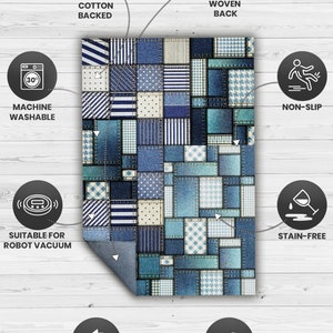 Denim Patchwork Rug: Blue Jean Style, Washable Accent Rug, Modern Loft ...