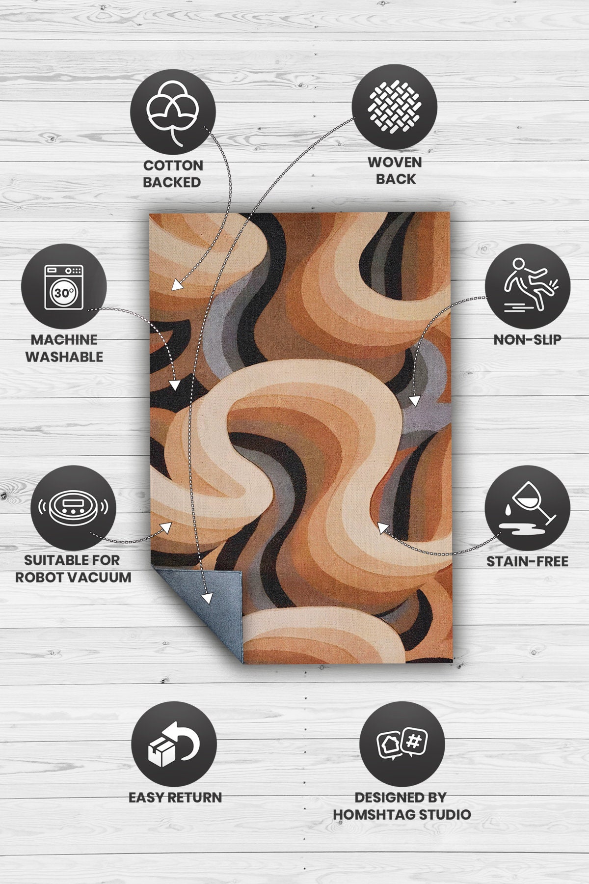 Spiral Brown and Gray Abstract Rug for Modern Living Room Decor, Shades ...