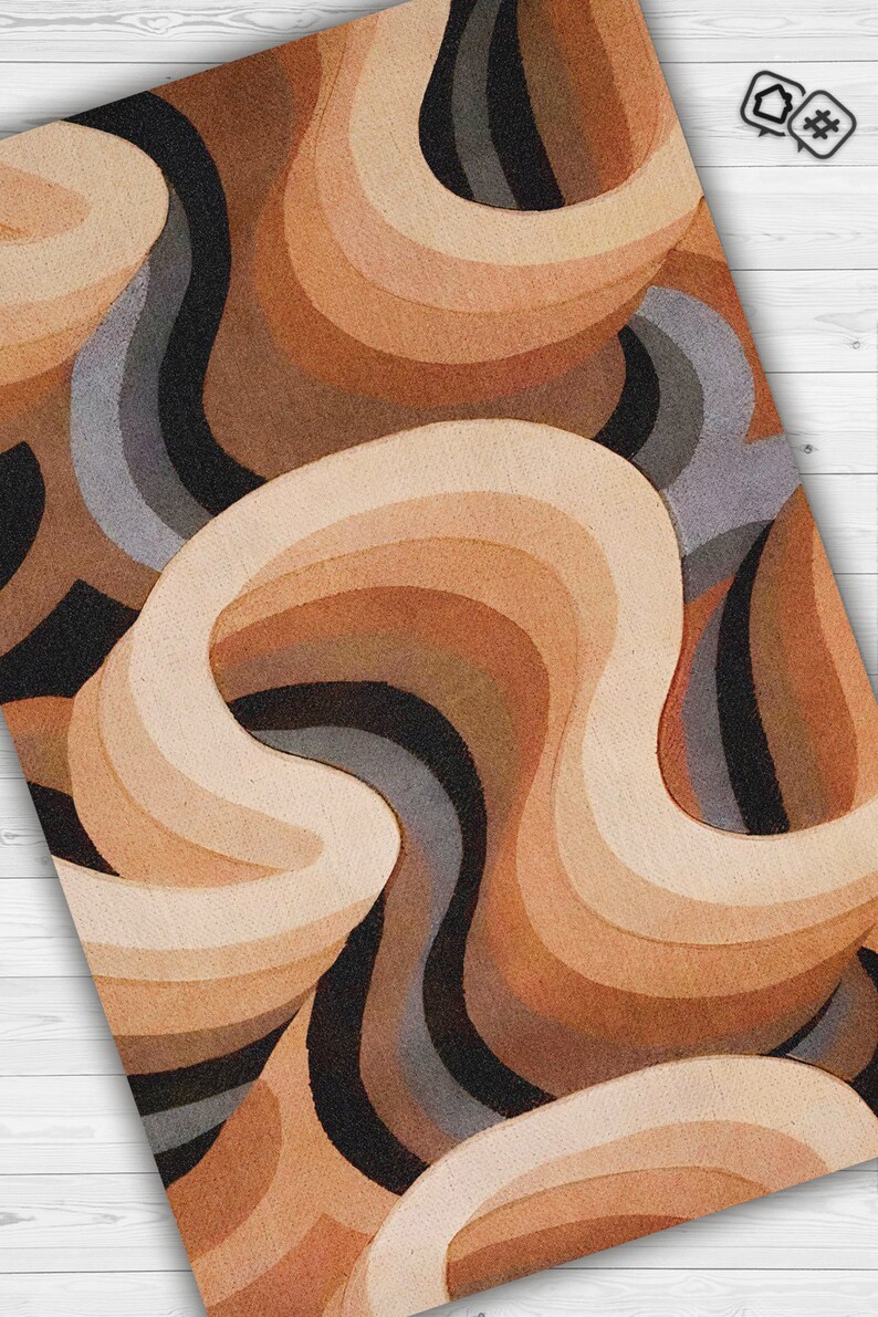 Spiral Brown and Gray Abstract Rug for Modern Living Room Decor, Shades ...