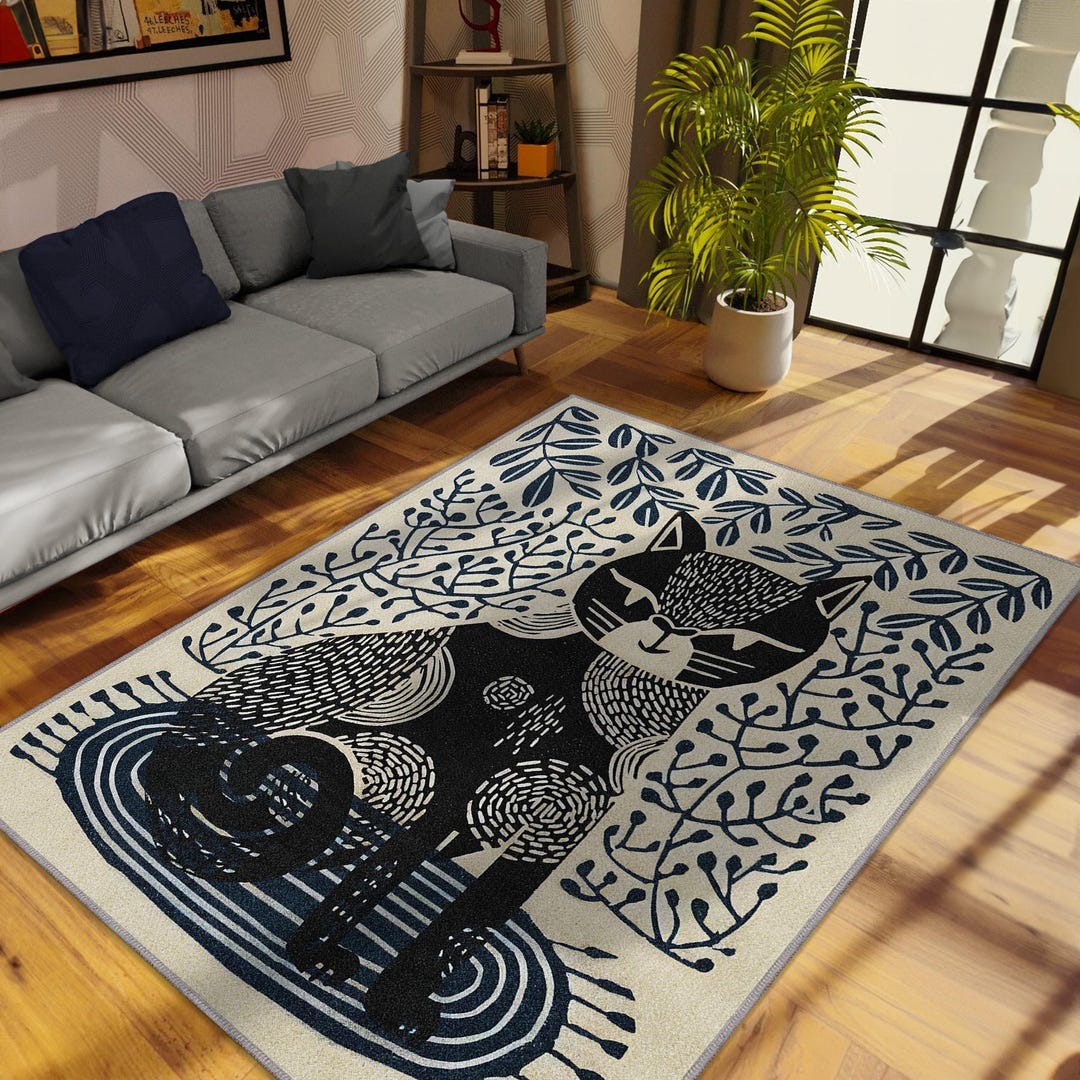 Cute Cat Rug for Boho Home Decor, Unique Cat Rug, Cat Lover Gift ...