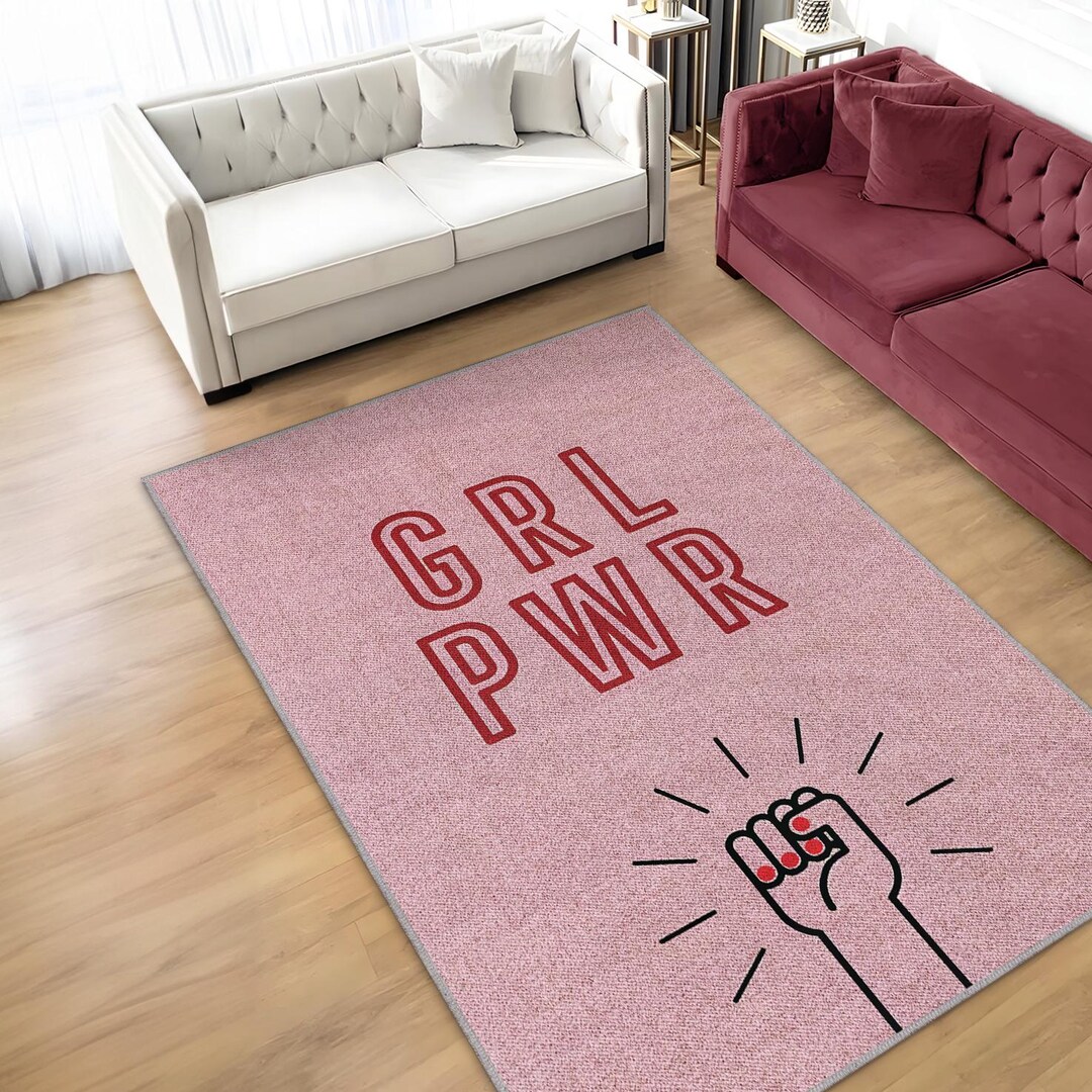 Girl Power Rug for Girl Room Decor, Feminist Rug, Pink Rug for Girly ...