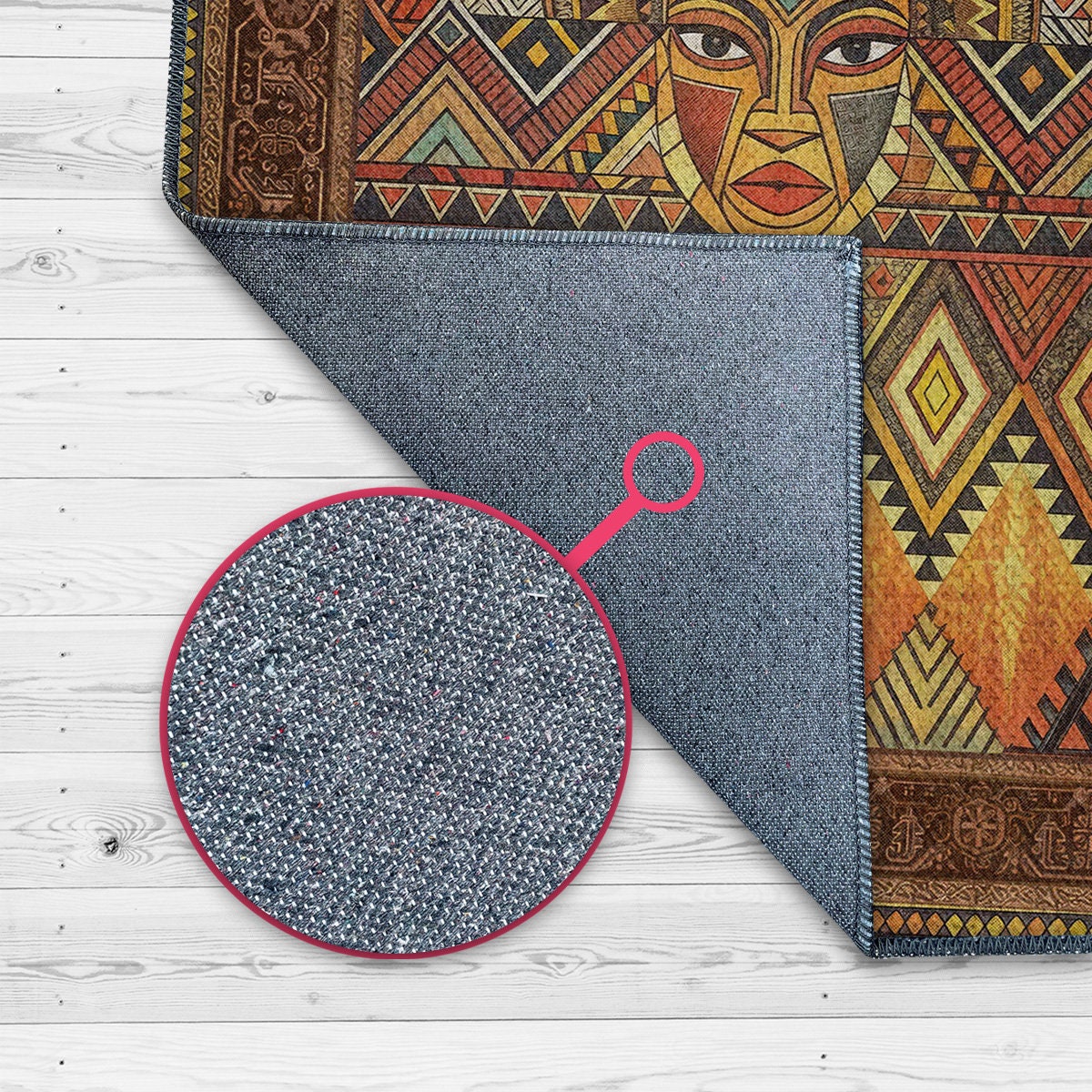 African Mask Area Rug, Geometric Tribal Home Decor, Machine Washable ...