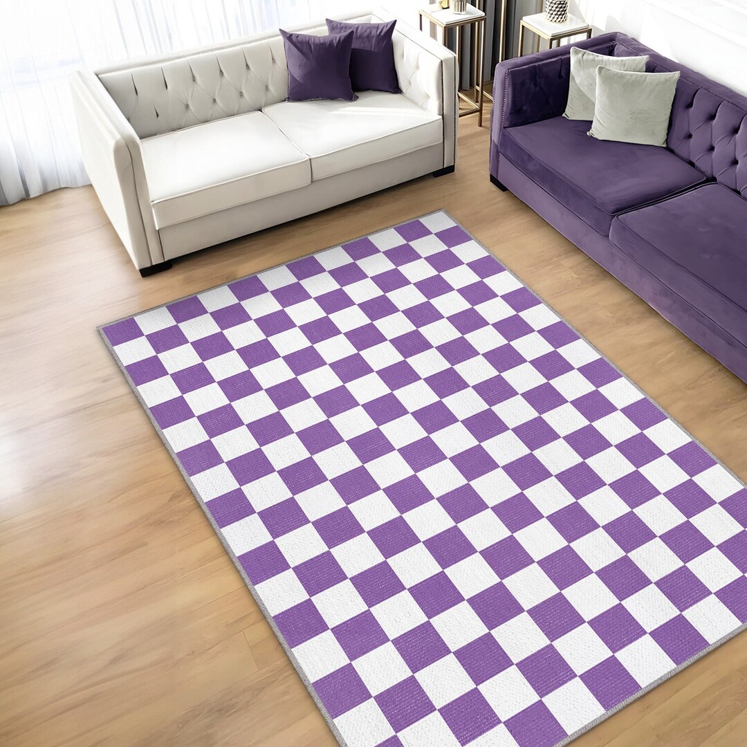 Purple and White Checkered Rug for Lash Room Decor, Checkered Area Rug ...