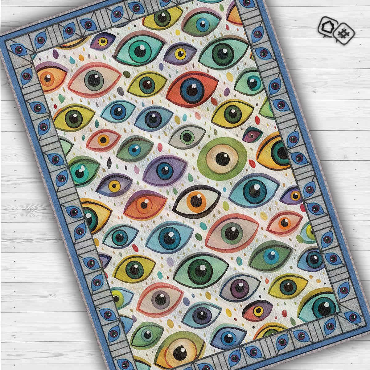Colorful Evil Eye Area Rug, Eclectic Maximalist Decor, Machine Washable ...