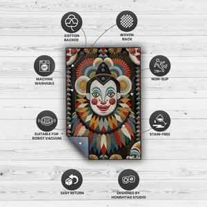 Circus Clown Rug, Retro Clown Rug for Clowncore Decor, Bohemian Clown ...