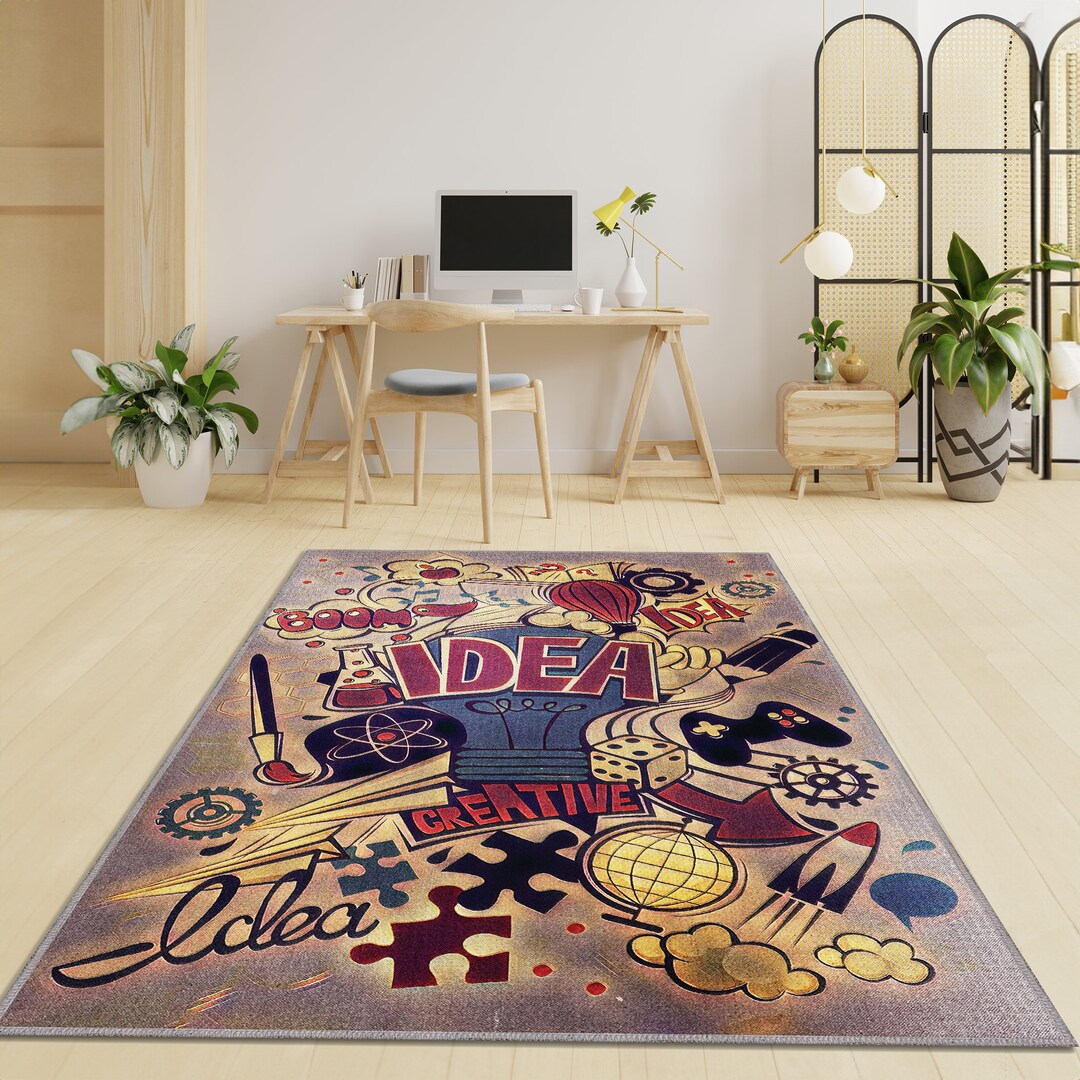 Colorful Rug for Fun Office Decor, Nerd Rug, Creative Rug for Graphic ...
