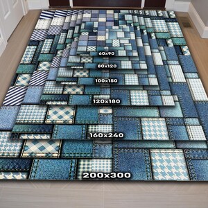 Denim Patchwork Rug: Blue Jean Style, Washable Accent Rug, Modern Loft ...