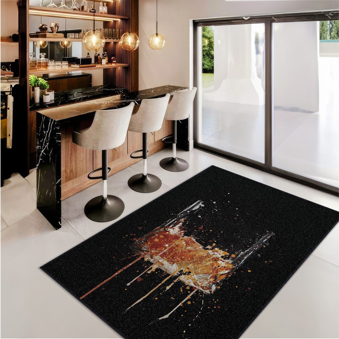 Whiskey Glass Printed Black Art Rug for Whiskey Decor, Whiskey Drinker ...