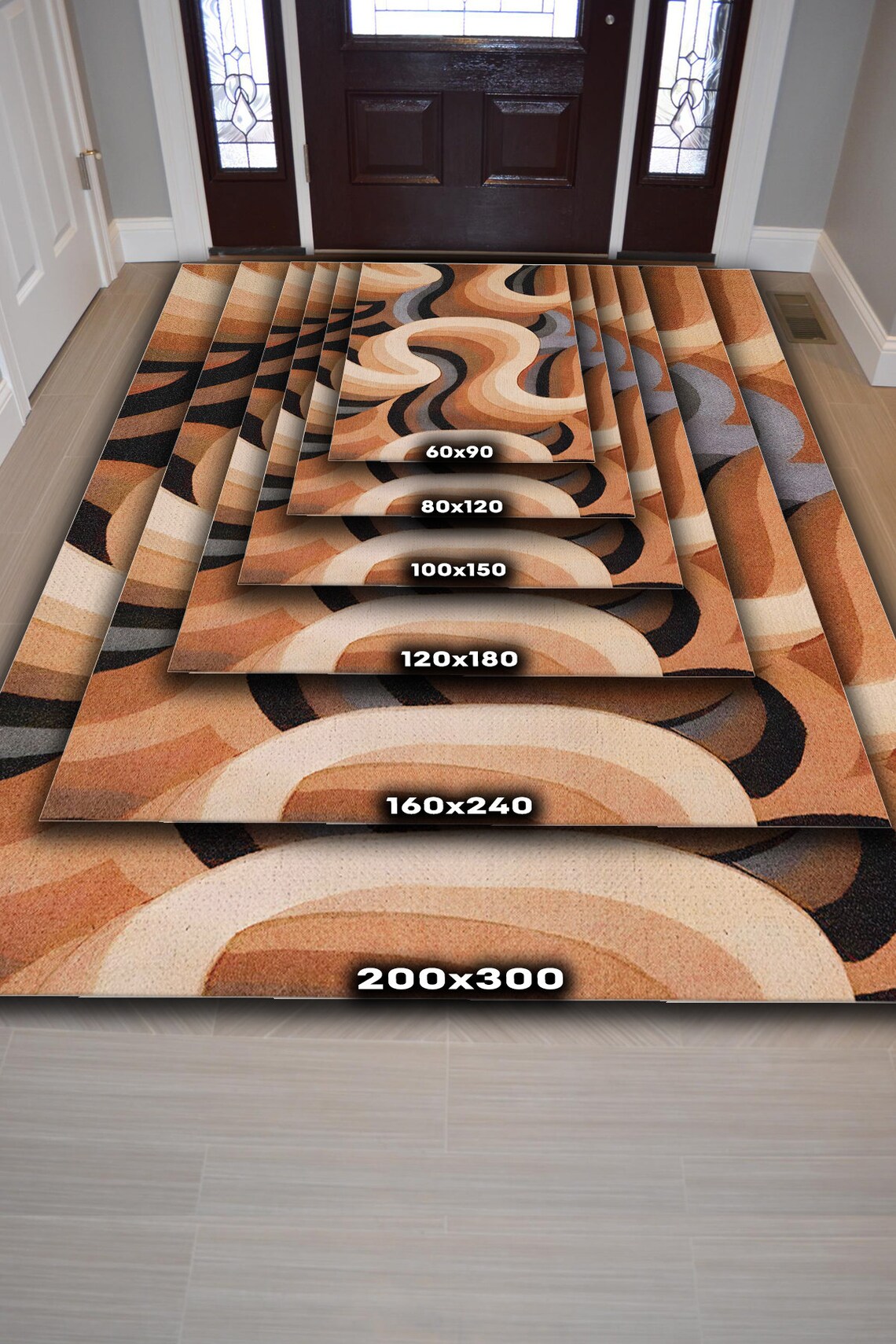 Spiral Brown and Gray Abstract Rug for Modern Living Room Decor, Shades ...