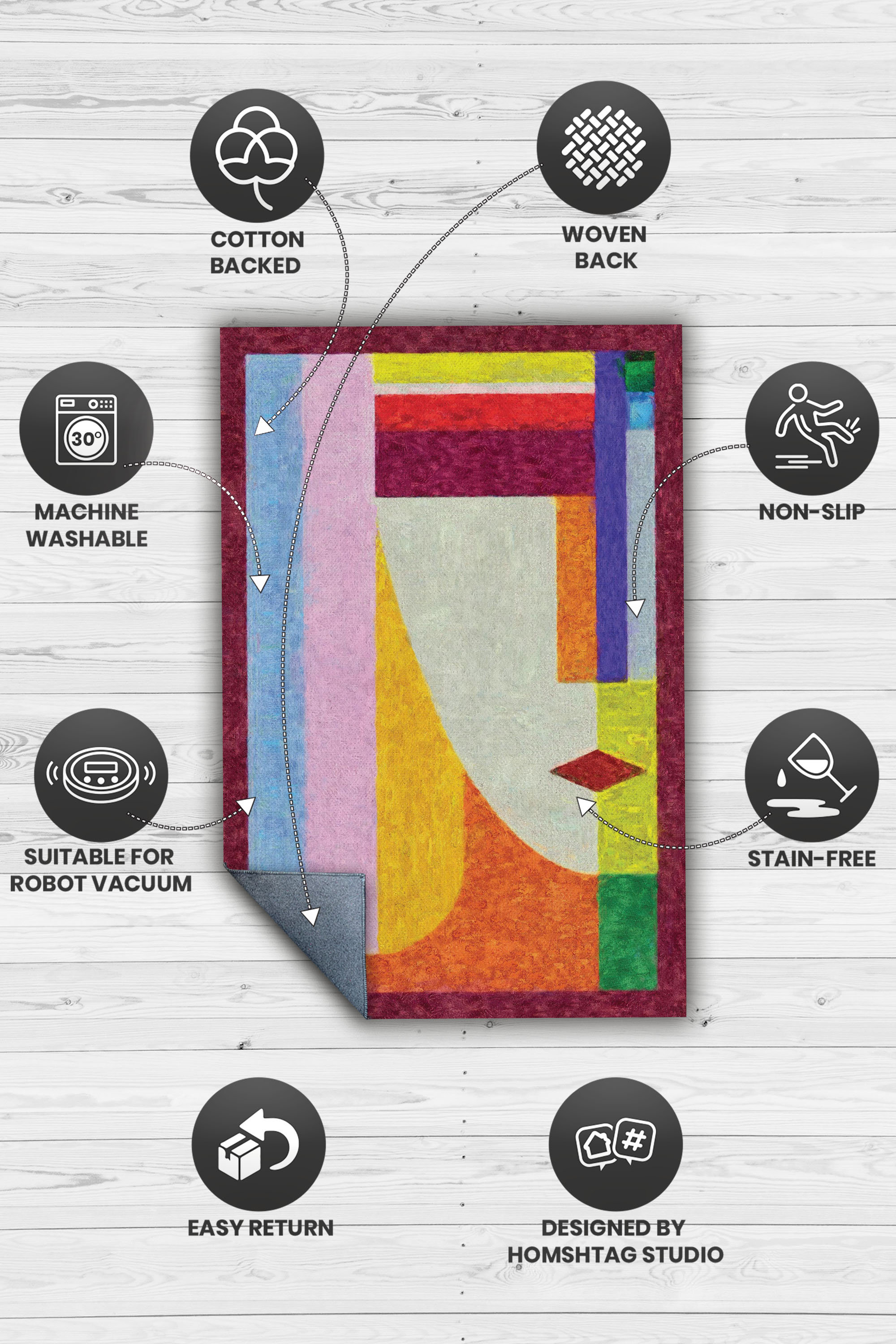Geometric Colorful Rug With an Abstract Woman for Indie Room Decor ...
