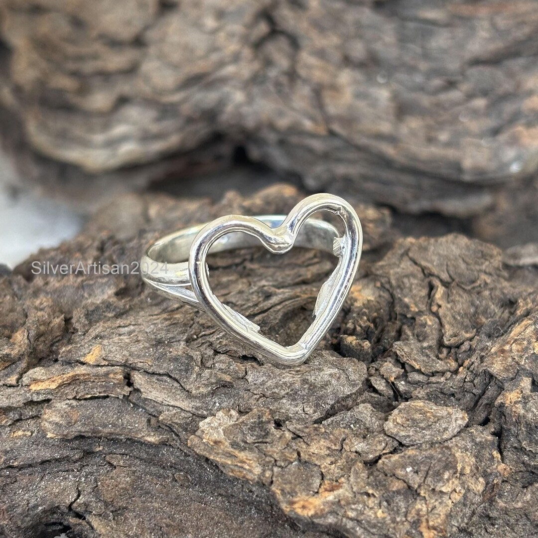 Heart Outline Ring, Open Heart Ring, Heart Shaped Rings, Love Ring ...