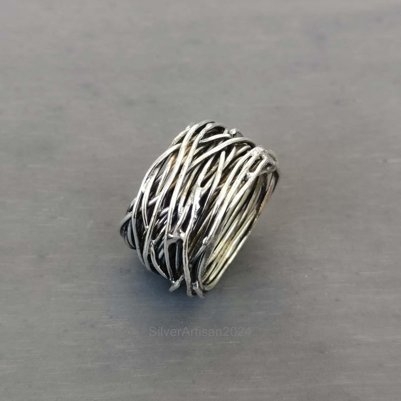 Oxidized Sterling Silver Braided Wire Ring - Wide Band - Etsy