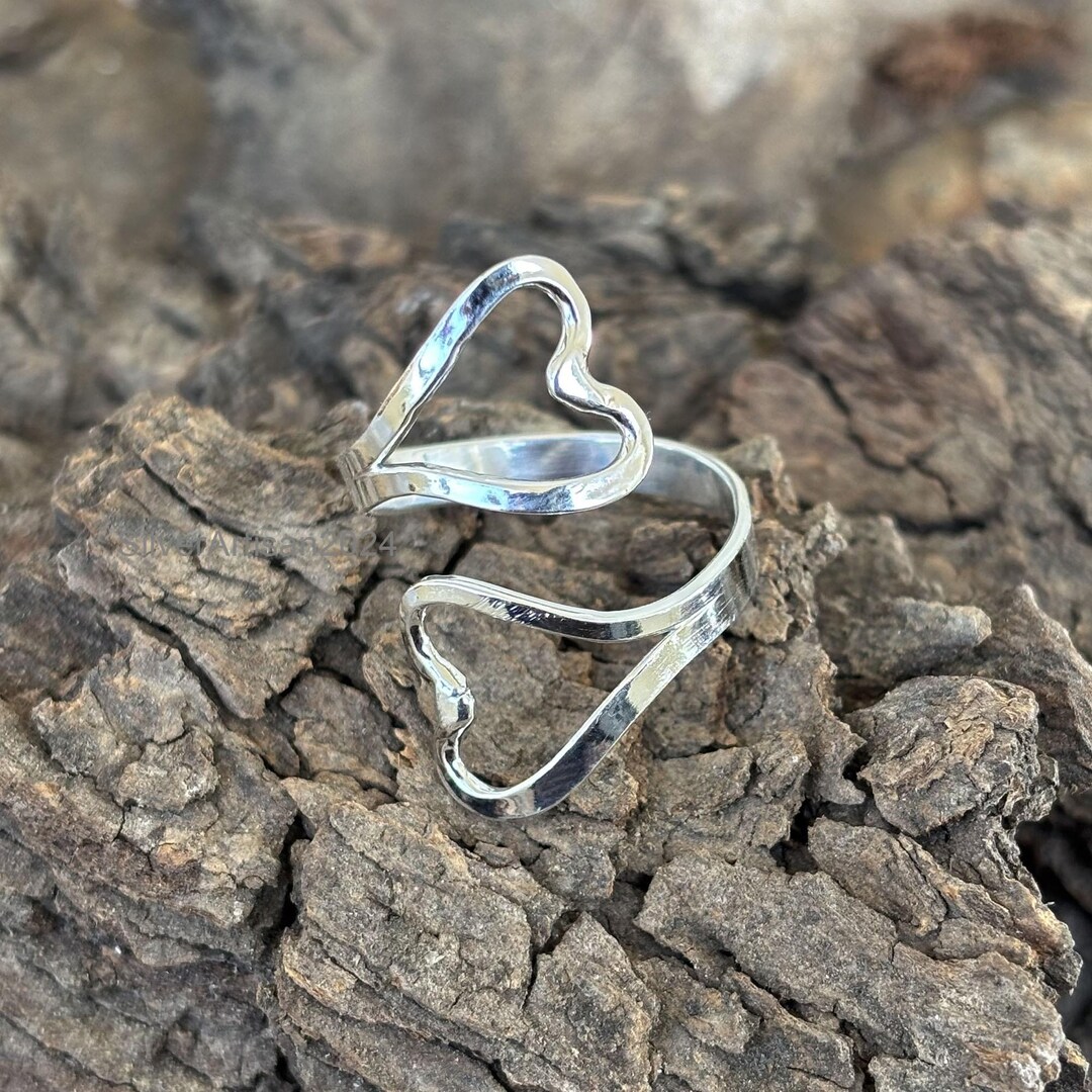 Sterling Silver Double Heart Ring: Adjustable Promise Ring - Etsy UK