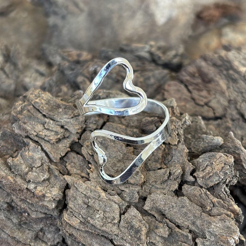 Sterling Silver Double Heart Ring: Adjustable Promise Ring - Etsy UK