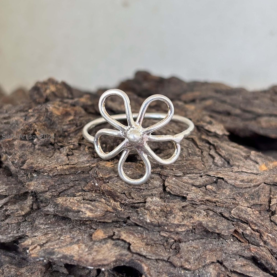 Sterling Silver Flower Statement Ring: Boho Stacking Jewelry - Etsy