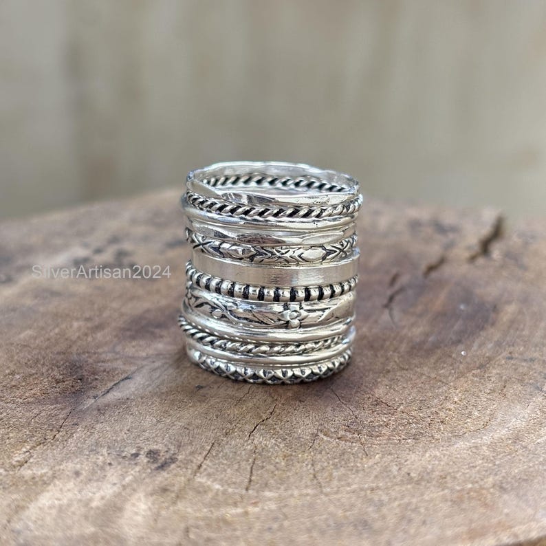 Sterling Silver Stacking Rings Set: Assorted Patterns, Thin & Thick - Etsy